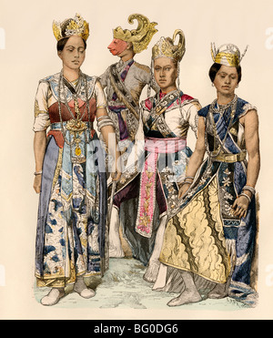 Clothing, fashion in Java, Javanese costumes, from the left, a ...