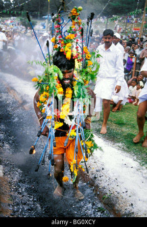 Fire walking in the village of Manjacombi in the South India state of ...