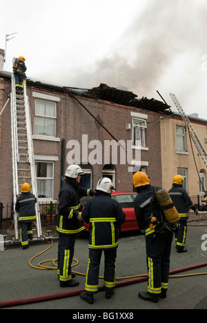 Terraced house fire following gas explosion Stock Photo - Alamy