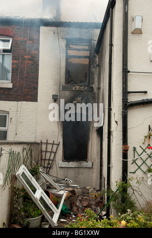 Terraced house fire following gas explosion Stock Photo - Alamy