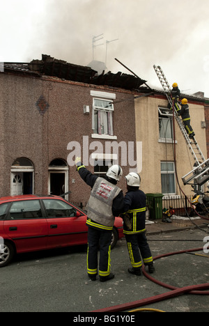 Terraced house fire following gas explosion Stock Photo - Alamy
