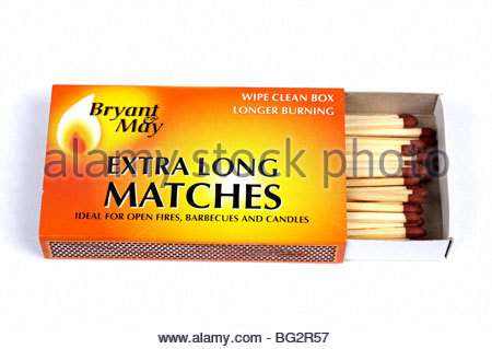 Box of matches. Open box of extra long safety matches on a white ...