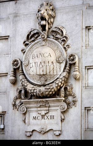 Banca d'Italia (bank of Italy) text on an old wall close to the ...