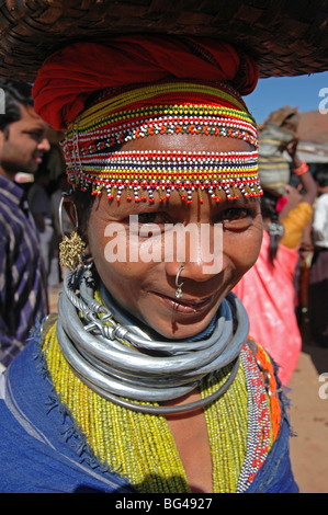 Bonda tribeswoman in traditional dress, Rayagader, Orissa, India Stock ...