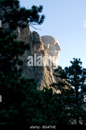 Side view of George Washington on Mount Rushmore, in the Black Hills ...