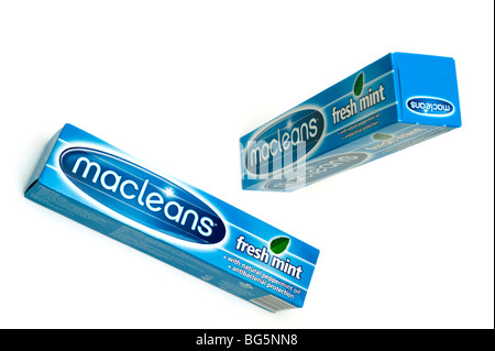 Two boxed tubes of Macleans fresh mint toothpaste Stock Photo - Alamy