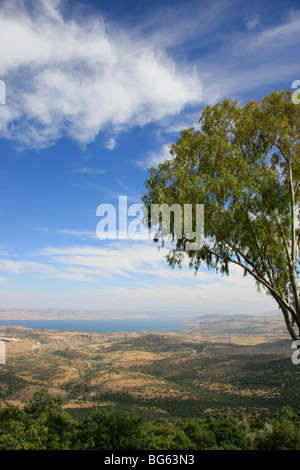 A view of the Sea of Galilee from the Upper Galilee mountains in Israel ...
