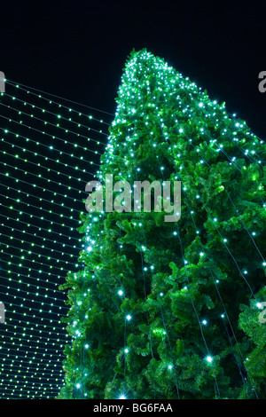 England, County Durham, Durham City. Christmas Tree in the Market Place ...