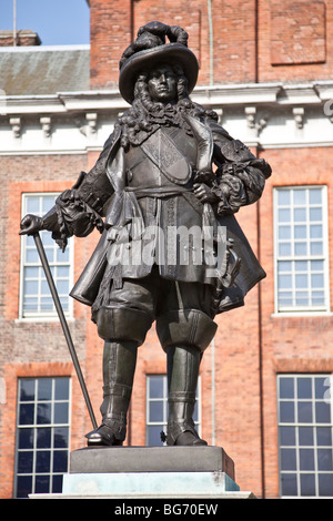 Bronze statue of King William III of Orange at Carrickfergus, the spire ...