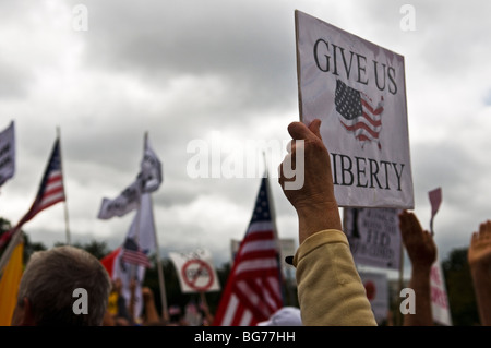 woman holding up political party signs Stock Photo - Alamy