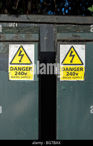 mains electricity danger signs on street junction boxes in richmond ...
