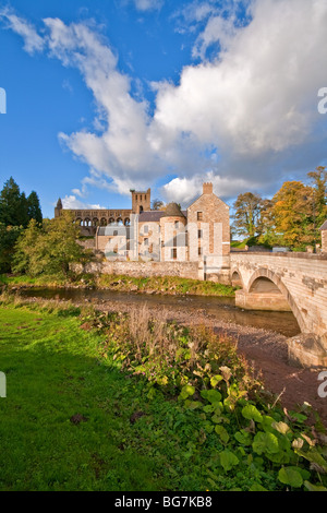 Jedburgh Abbey and Abbey Place from Jed Water and Bridge, Borders ...