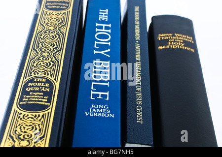 Stack of holy books : Bible and Quran. Christianity and Islam Stock ...