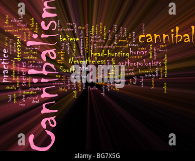 Word cloud concept illustration of cannibalism cannibal glowing light ...
