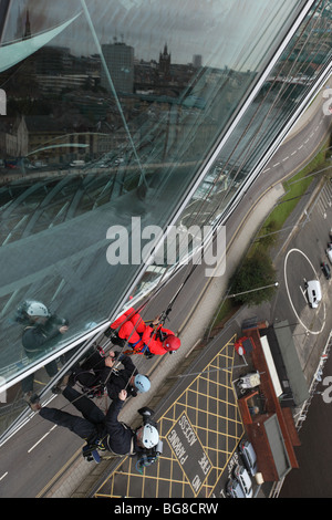 BBC 'Blue Peter' presenter Joel Defries preparing to do some window ...