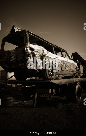 smashed up Volvo estate car after a banger race Stock Photo - Alamy