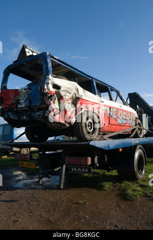 smashed up Volvo estate car after a banger race Stock Photo - Alamy