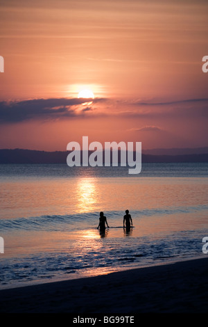 honeymoon couple travel sea and beach resort in Europe. Back view. Sea ...