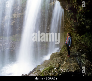Walking behind the curtain of Scwd yr Eira (or Sgwd yr Eira) waterfall ...