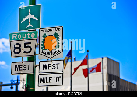Street Signs including Mile 0 of the Yellowhead Highway in the City of ...