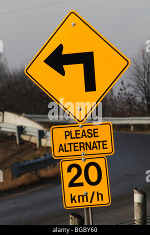 Sharp left turn warning sign R44 scenic route to town of Gordons Bay ...