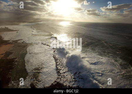 HAWAII, Oahu, North Shore, big swell waves rolling in on the North ...