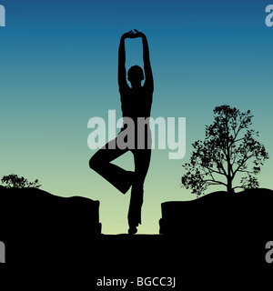 silhouette of a woman doing yoga Stock Photo - Alamy