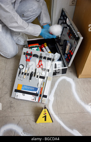 Crime scene investigation, forensic people at a murder scene. Police work, preservation of ...
