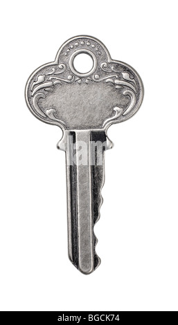 One metal door key isolated on white Stock Photo - Alamy