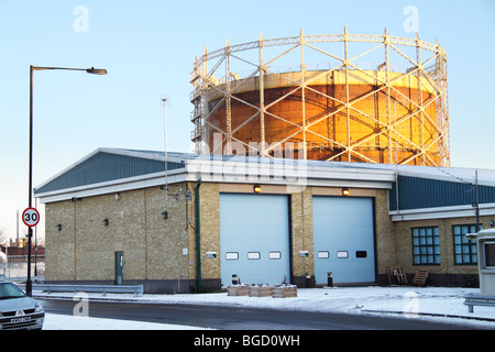 A gasometer in Wood Green, London (in snow Stock Photo - Alamy