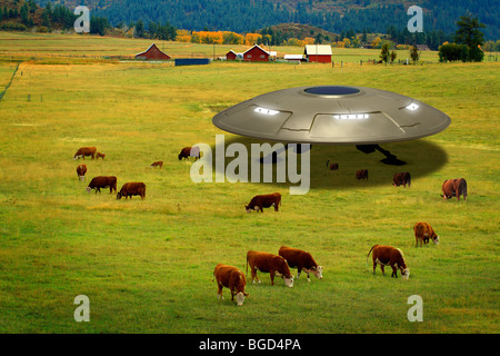 UFO Abducting a Cow as a Space Alien completes a Crop Circle with a ...