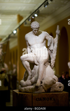 Marble statue of Greek hero Theseus sat astride the dead Minotaur by ...