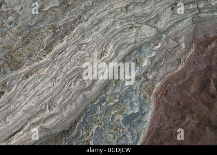 artistic creative abstract strata and patterns on rocks on the beach ...