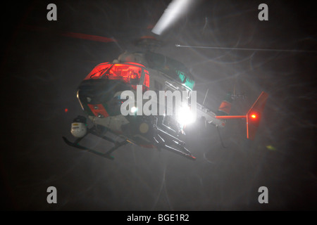 police helicopter at night, with infrared camera, Duesseldorf, Germany ...