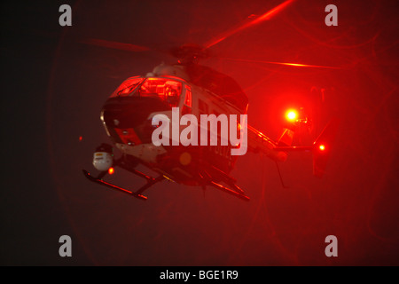 police helicopter at night, with infrared camera, Duesseldorf, Germany ...