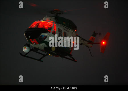police helicopter at night, with infrared camera, Duesseldorf, Germany ...