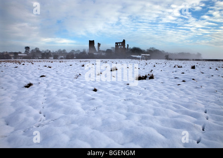 The snow covered ruins of Sheriff Hutton Castle, Rydale, North ...