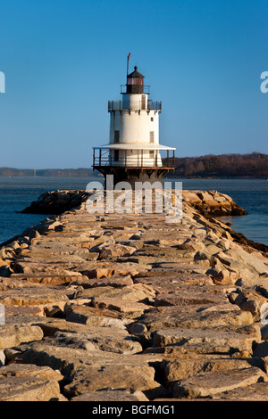 USA, Maine, Portland, Spring Point Ledge Lighthouse, sunset Stock Photo ...