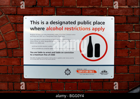 Achohol Restrictions sign in public place Brighton seafront UK Stock ...