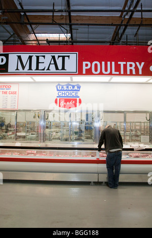 Meat and poultry section with Kirkland meat sign at Costco selling USDA ...
