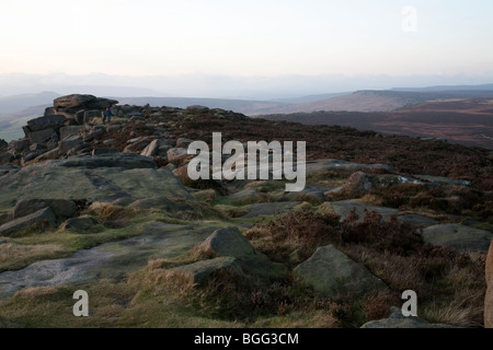 From the trig point on Stanage Edge Derbyshire taken at dawn in winter ...
