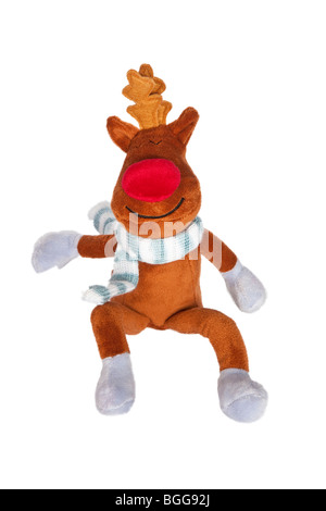Cuddly toy "Rudolph the red nosed reindeer" wearing a Santa's hat at ...