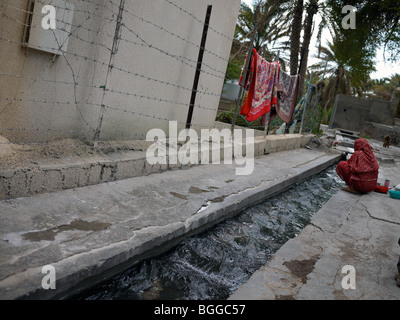 Traditional falaj system irrigation in a date oasis in Saudi Arabia ...