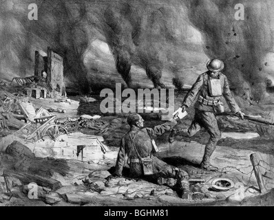 Runners working in a barrage, soldiers passing along a written message ...