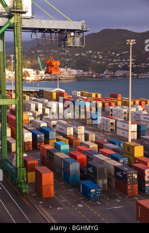 Containers waiting to be loaded on board ship at container terminal ...