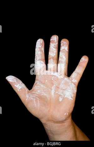 Hand with white paint on palm and fingers Stock Photo - Alamy