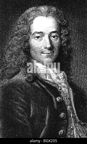 Francois Marie Voltaire, 1694 - 1778, French author, woodcut from 1880 ...