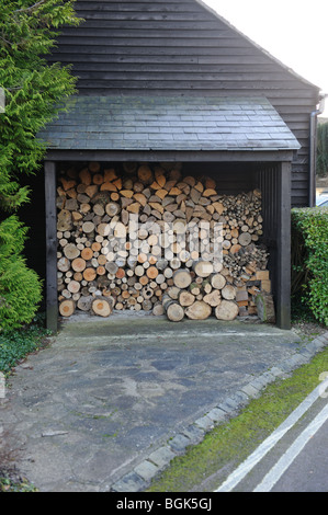 Pile of wood logs stored for winter Stock Photo - Alamy