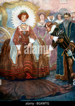 Sir Walter Raleigh laying his cloak over a puddle for Queen Elizabeth ...