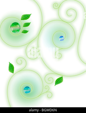Abstract image showing reflective spheres and leaves connected to ...